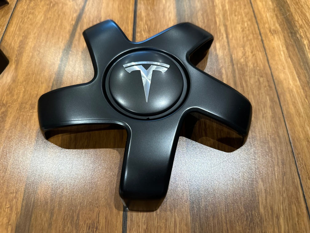 4x Alloy Wheel Centre caps for Tesla Matt Black/Chrome 174mm – Caps Direct