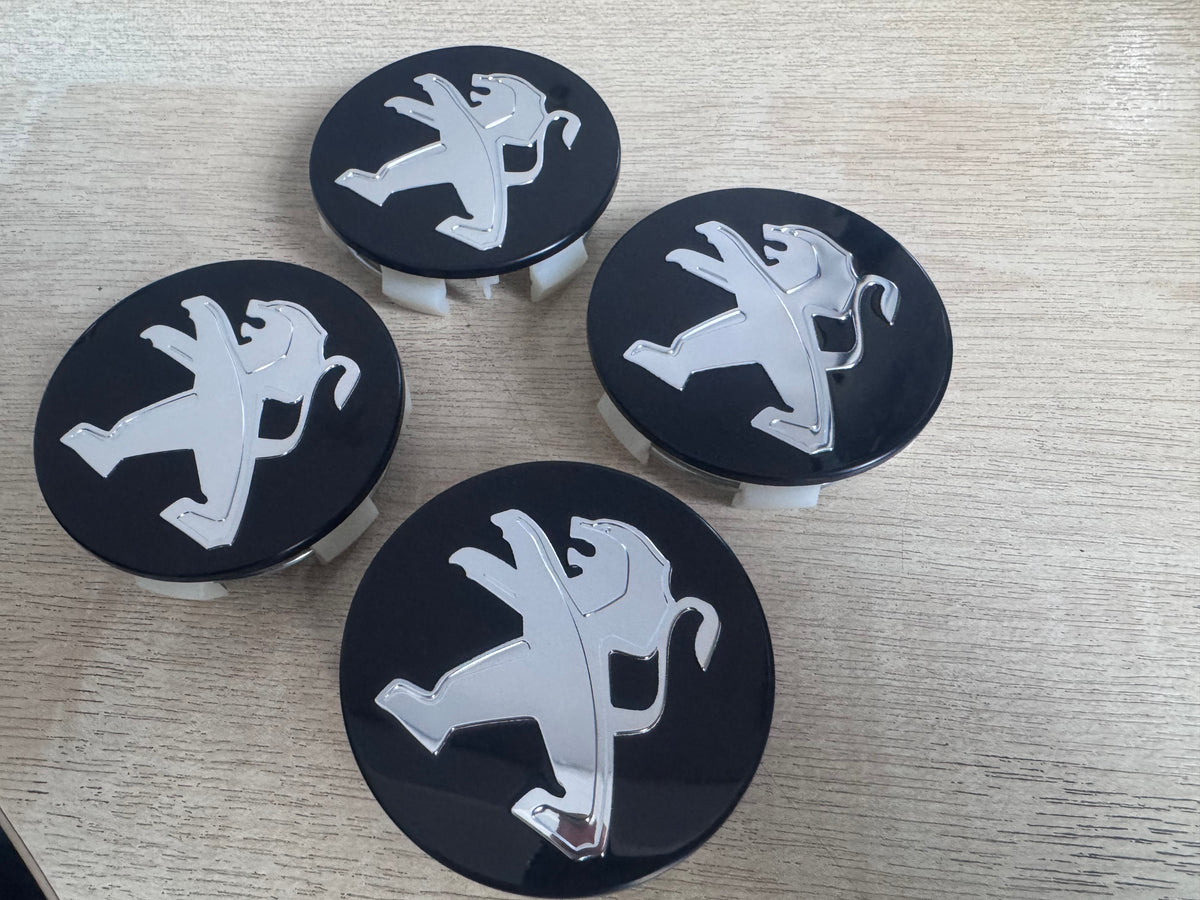 4x Alloy Wheel Centre caps for Peugeot Black/Chrome 60mm – Caps Direct