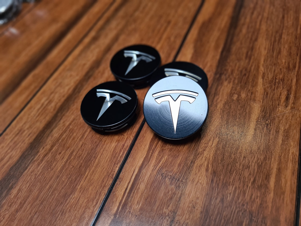 4x Alloy Wheel Centre caps for Tesla Black/Chrome 57mm – Caps Direct