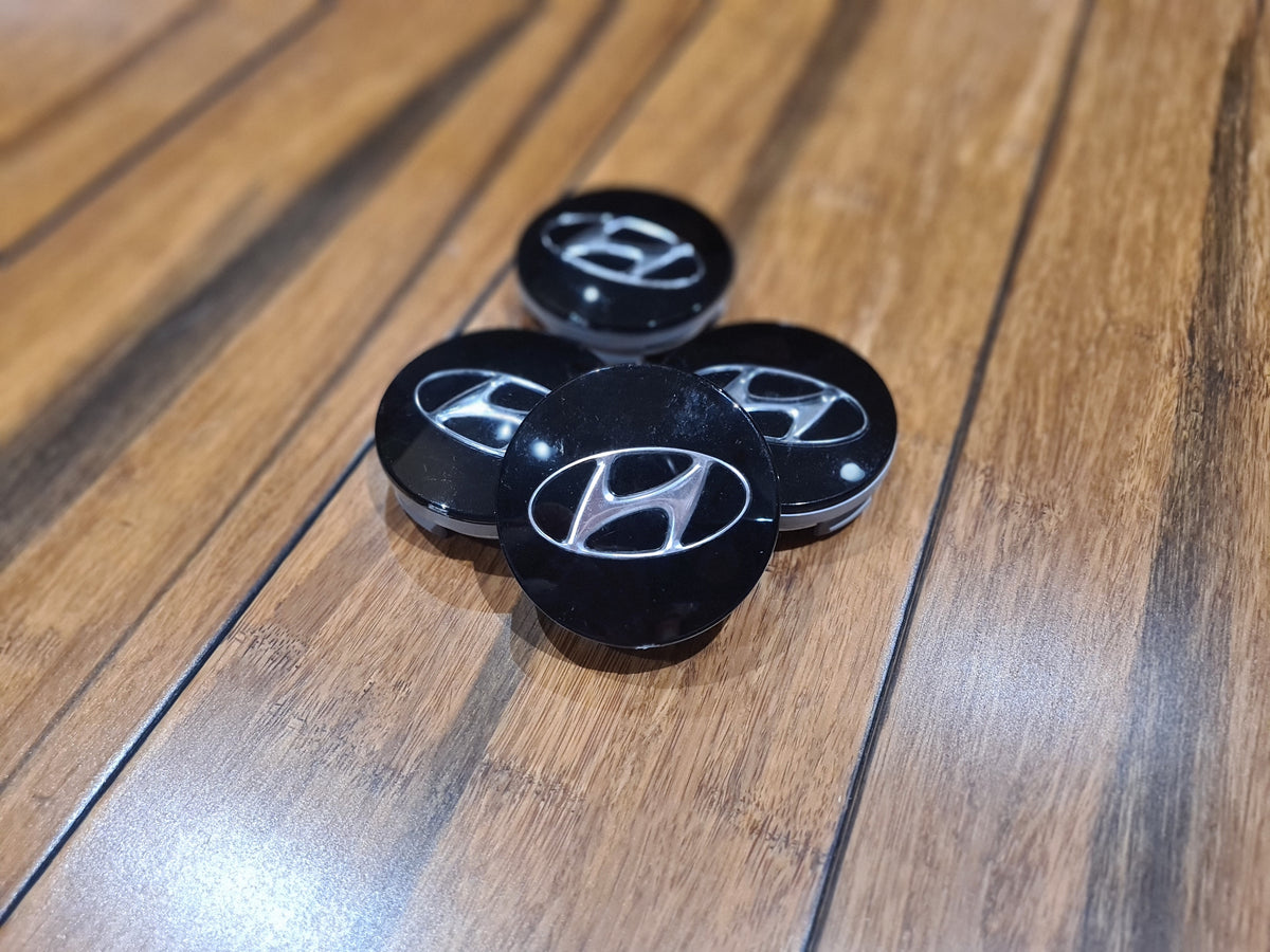 4x Alloy Wheel Centre caps for Hyundai Black/Chrome 60mm – Caps Direct