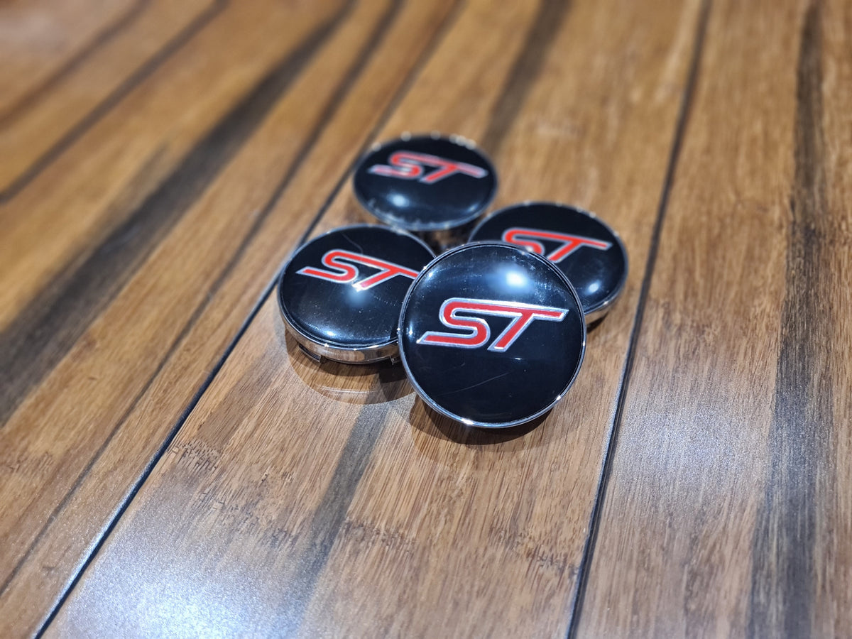 4x Alloy Wheel Black Ford ST Centre Hub Caps for most Ford models with ...